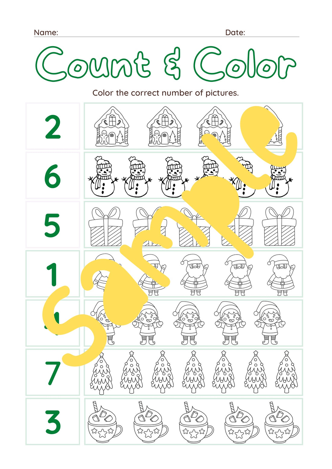 Seasonal Worksheets: Christmas Count and Color