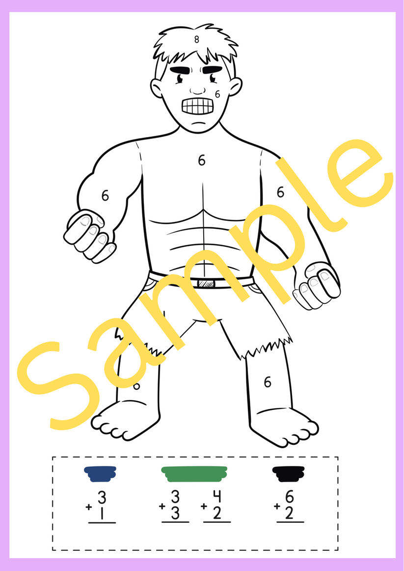 Kindergarten Math Worksheets - Color by Number Avengers Addition Worksheet